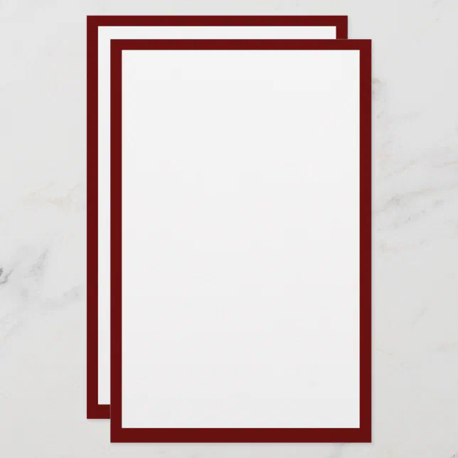 Burgundy Red Border Edge Maroon White Custom Color Stationery | Zazzle
