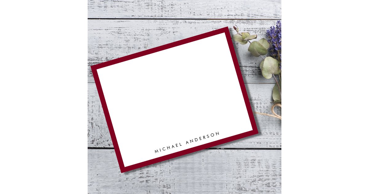 Burgundy Red Classic Border Correspondence Note Card | Zazzle