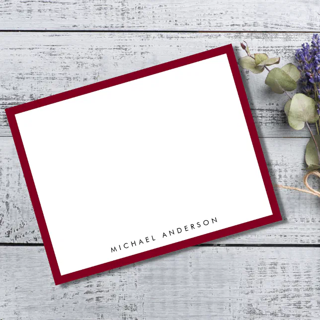 Burgundy Red Classic Border Correspondence Note Card | Zazzle
