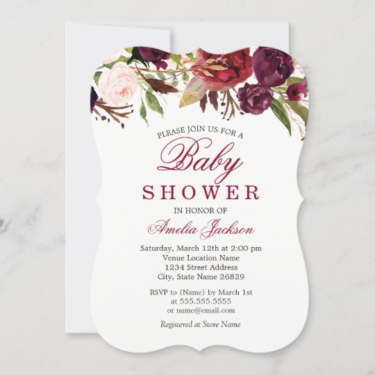 Burgundy Red Floral Baby Shower Invitation | Zazzle.com