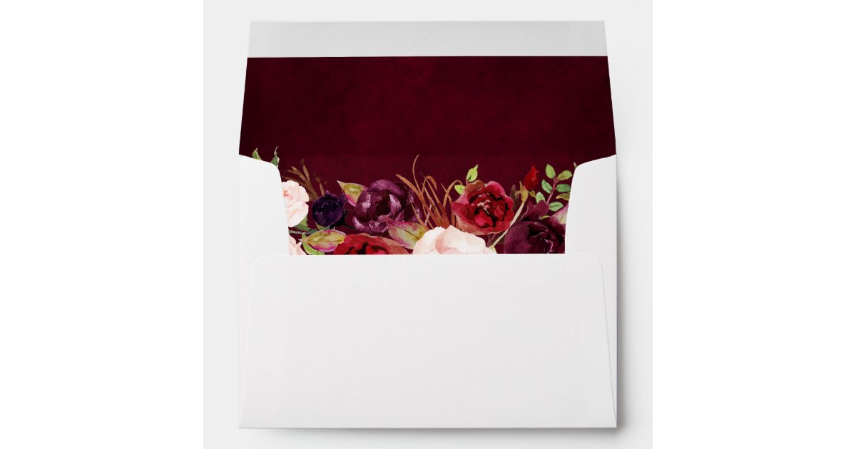 Burgundy Red Floral Boho Return Address Envelope | Zazzle