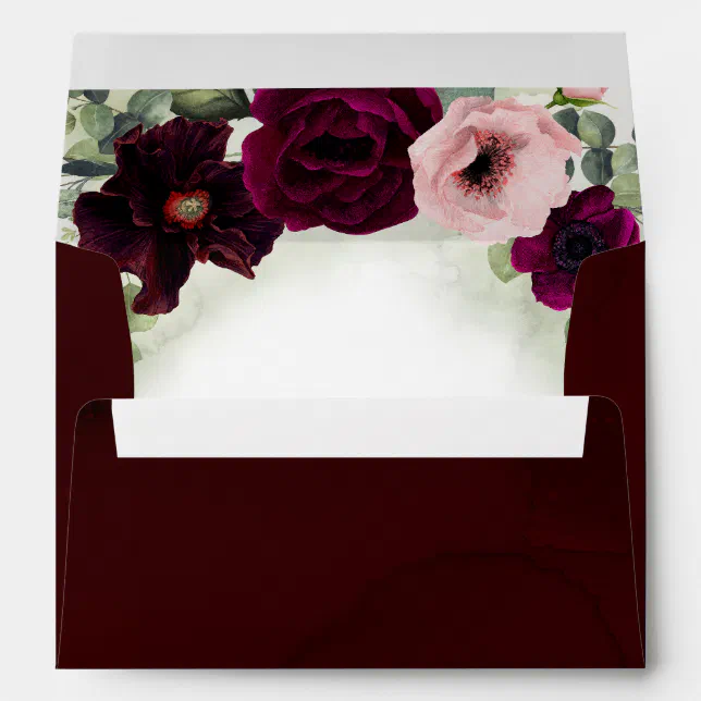 Burgundy Red Floral Envelopes | Zazzle