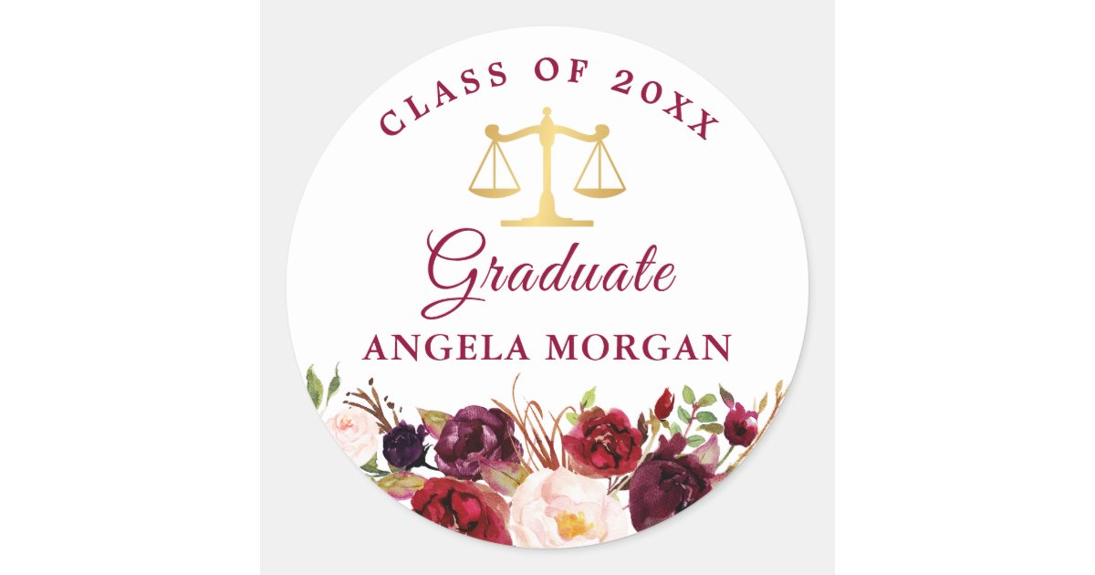 Burgundy Red Floral Law School Graduate Graduation Classic Round ...