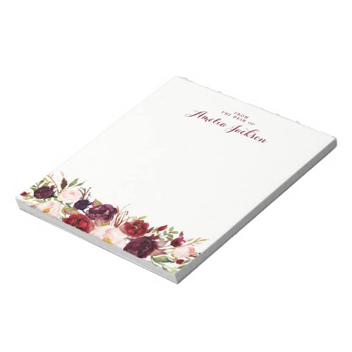 Burgundy Red Floral Personalized Social Stationery Notepad | Zazzle