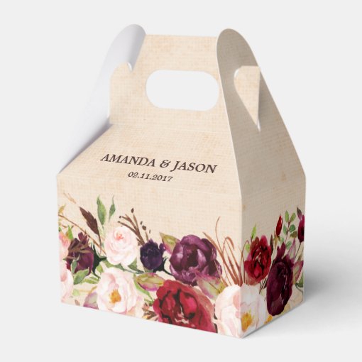 Burgundy Red Floral Rustic Boho Wedding Favor Boxes | Zazzle