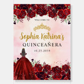 Burgundy Red Gold Floral Tiara Quinceanera Welcome Foam Board | Zazzle