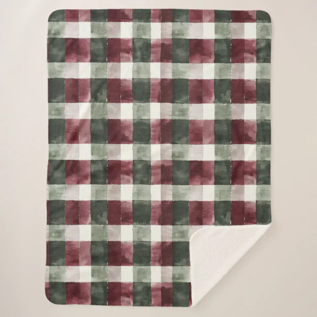 Burgundy Red Green Cream White Plaid Stripes Sherpa Blanket | Zazzle
