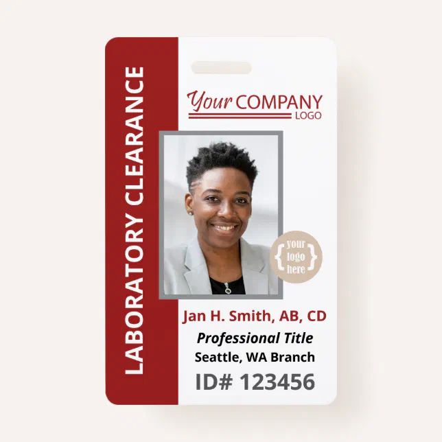 Burgundy Red Logo Entry Employee Photo ID Badge | Zazzle