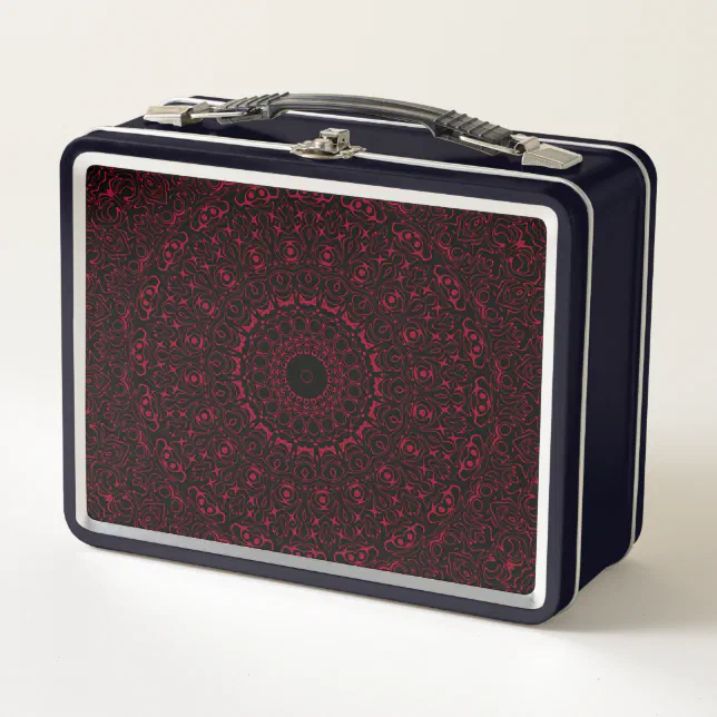 Burgundy Red Mandala with Ornamental Symmetry Metal Lunch Box | Zazzle