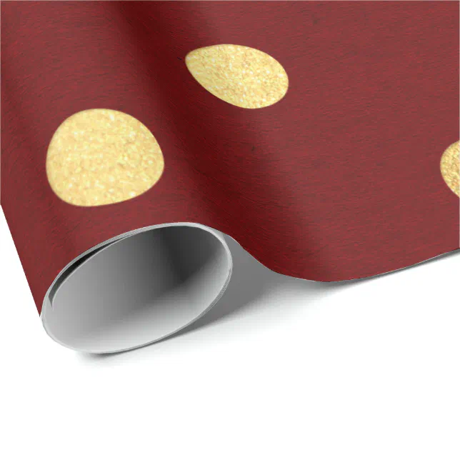 Burgundy Red Maroon Golden Big Polka Dots Wrapping Paper | Zazzle