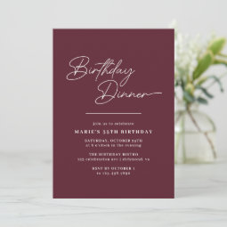 Burgundy Red Modern Simple Maroon Birthday Dinner Invitation | Zazzle