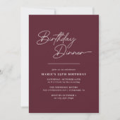 Burgundy Red Modern Simple Maroon Birthday Dinner Invitation | Zazzle