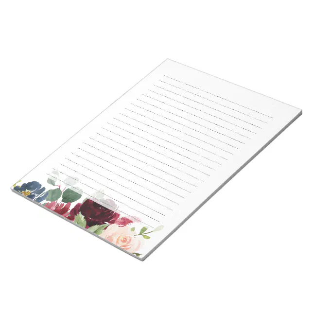 Burgundy Red Navy Blush Floral Notepad | Zazzle