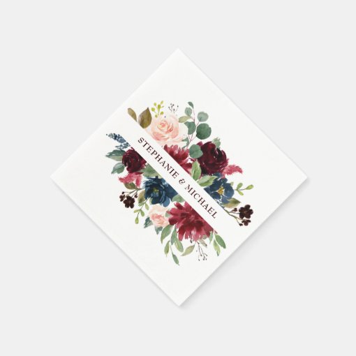 Burgundy Red Navy Floral Rustic Boho Paper Napkin | Zazzle