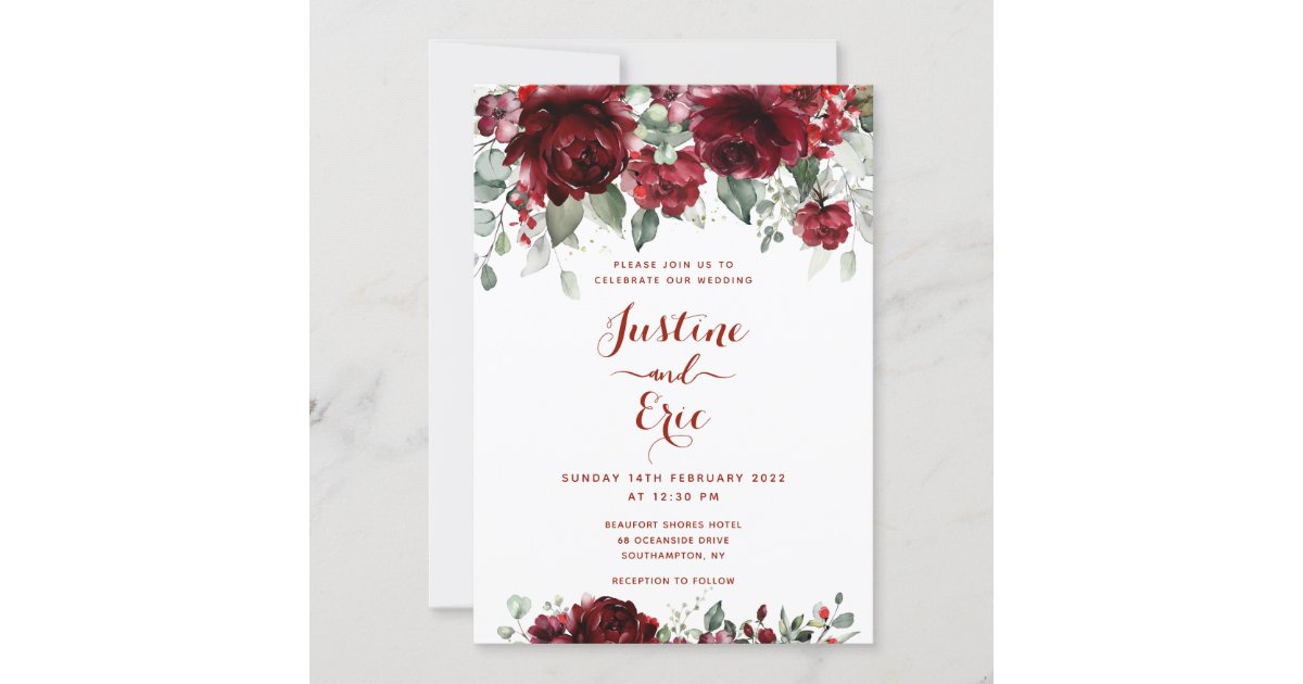 Burgundy Red Peony Epiphany II Wedding Invitation | Zazzle