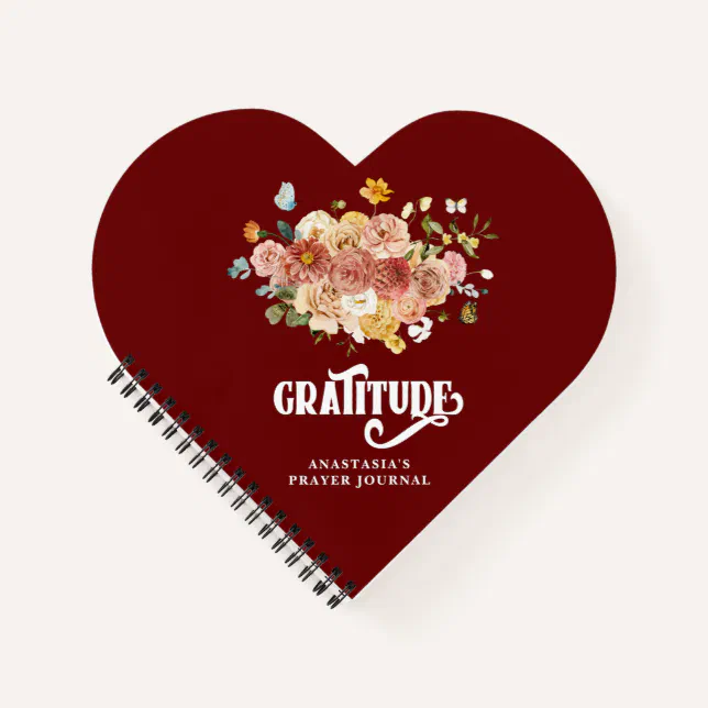Burgundy Red Pink Floral Heart Gratitude Journal | Zazzle