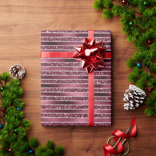 Burgundy Red Pink Rose Gold Glitter Stripes Wrapping Paper | Zazzle
