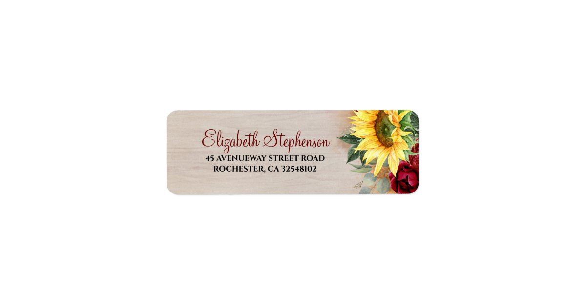 Burgundy Red Rose and Sunflower Rustic Fall Label | Zazzle