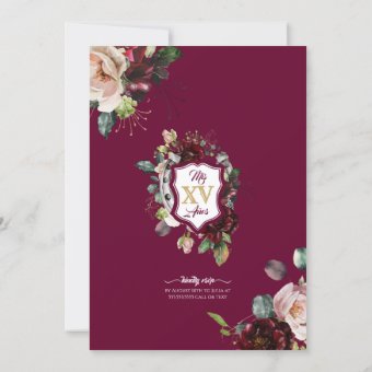 Burgundy Red Roses Horse Crest Rustic Quinceanera Invitation | Zazzle