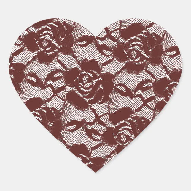 Burgundy Red White Lace Floral Heart Sticker | Zazzle