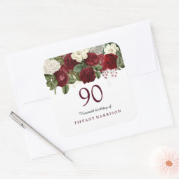 Burgundy Red White Rose 90th Birthday Sticker | Zazzle
