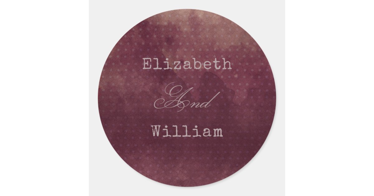Burgundy Red Wine Watercolor Vintage Fall Wedding Classic Round Sticker ...