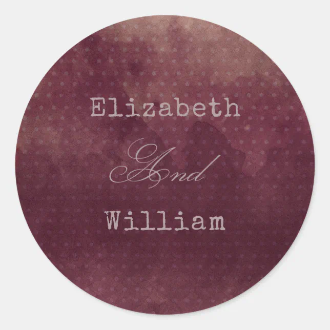 Burgundy Red Wine Watercolor Vintage Fall Wedding Classic Round Sticker ...