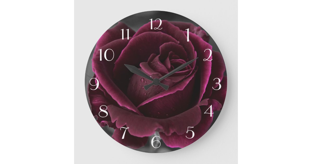 Burgundy Rose Large Clock | Zazzle