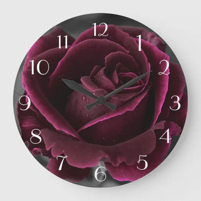 Burgundy Rose Large Clock | Zazzle