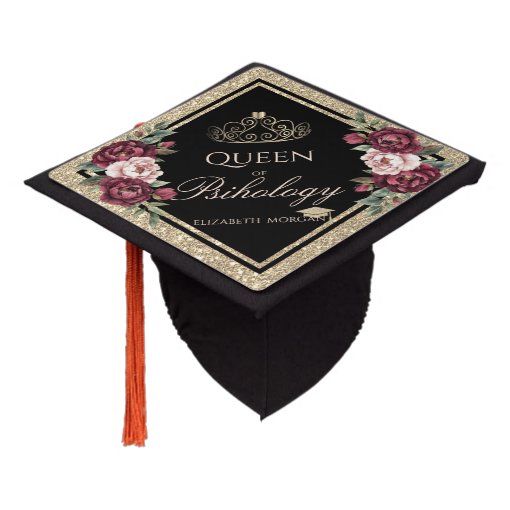 Burgundy Roses Gold Tiara Glitter Graduation Cap | Zazzle
