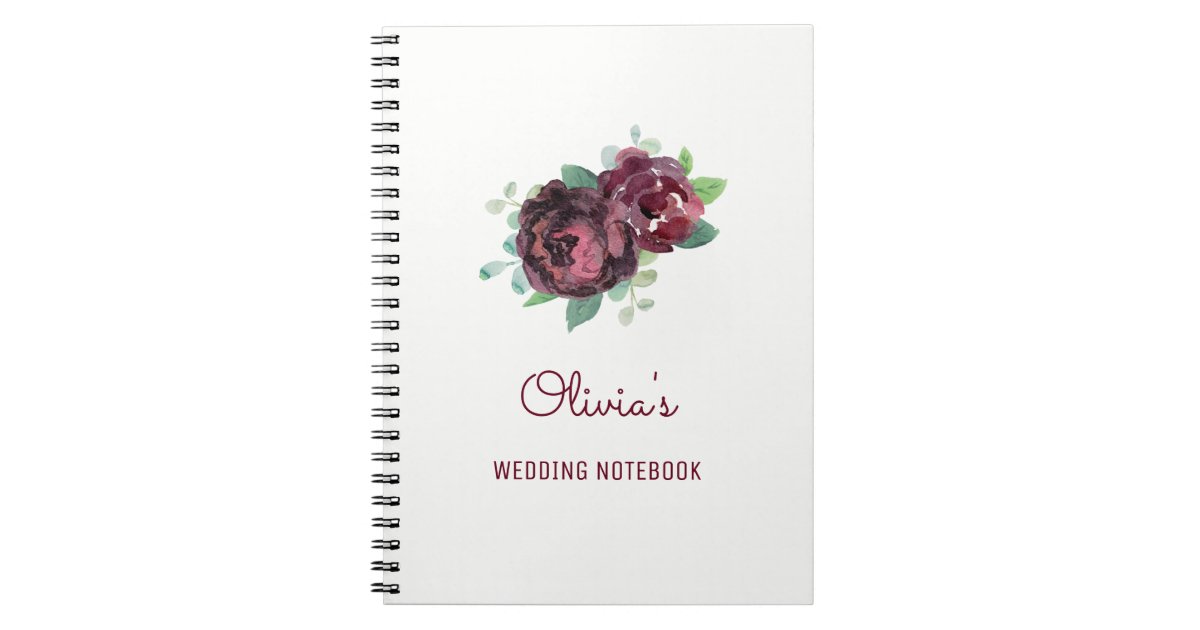 Burgundy Roses Wedding Planning Notebook | Zazzle