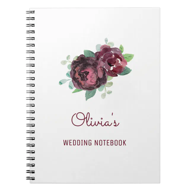 Burgundy Roses Wedding Planning Notebook | Zazzle