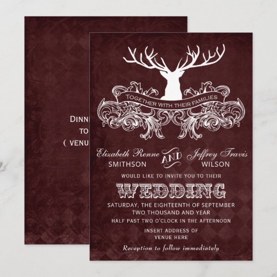 Burgundy Rustic Antler Deer Woodland Wedding Invitation | Zazzle.com