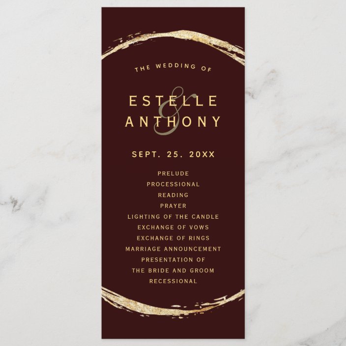 Burgundy Rustic Gold Circle Ampersand Wedding Program | Zazzle.com