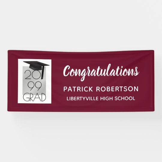 Burgundy & Silver GRAD | Custom Color | Graduation Banner | Zazzle.com