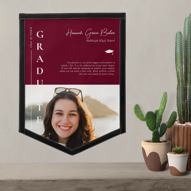 Burgundy | Simple Graduation Photo & Quote Pennant | Zazzle