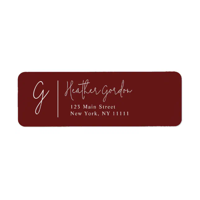 Burgundy Simple Monogram Return Address Label | Zazzle