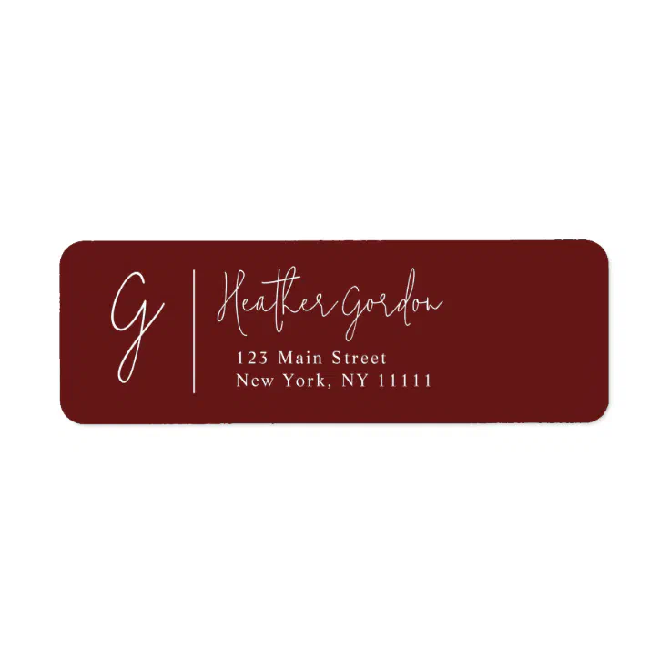 Burgundy Simple Monogram Return Address Label | Zazzle