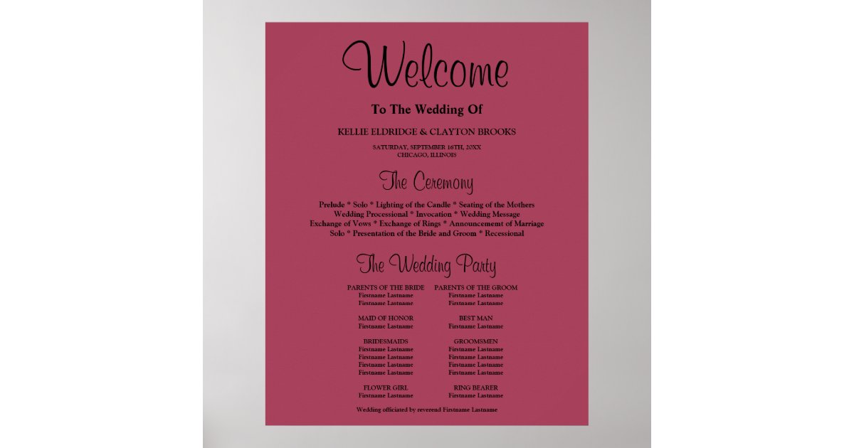 Burgundy Simple Wedding Ceremony Program Sign | Zazzle