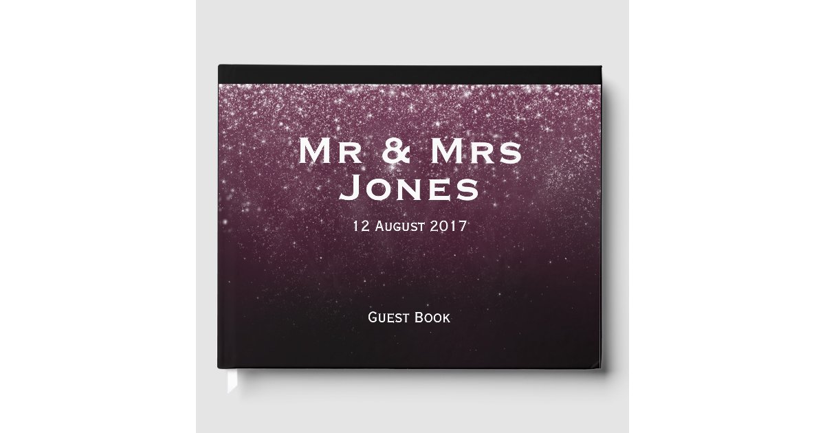 Burgundy Sparkle Mr & Mrs Wedding Guest Book | Zazzle