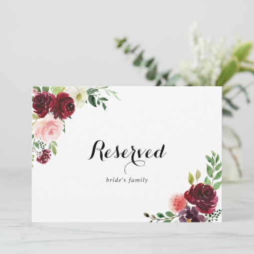 Burgundy Spring Floral Wedding Reserved Sign | Zazzle