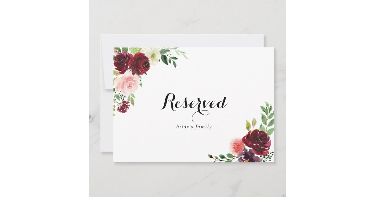 Burgundy Spring Floral Wedding Reserved Sign | Zazzle