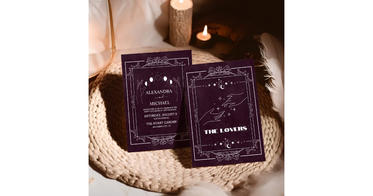 Burgundy Tarot The Lovers Wedding Invitation | Zazzle