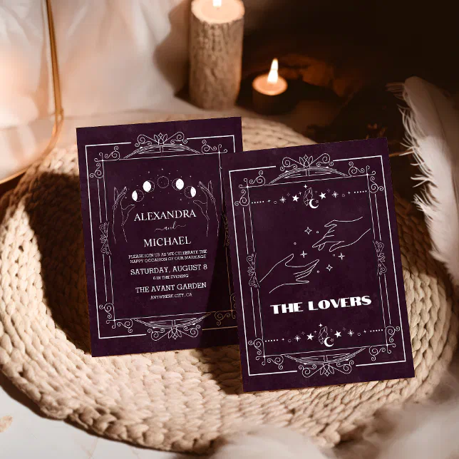 Burgundy Tarot The Lovers Wedding Invitation | Zazzle