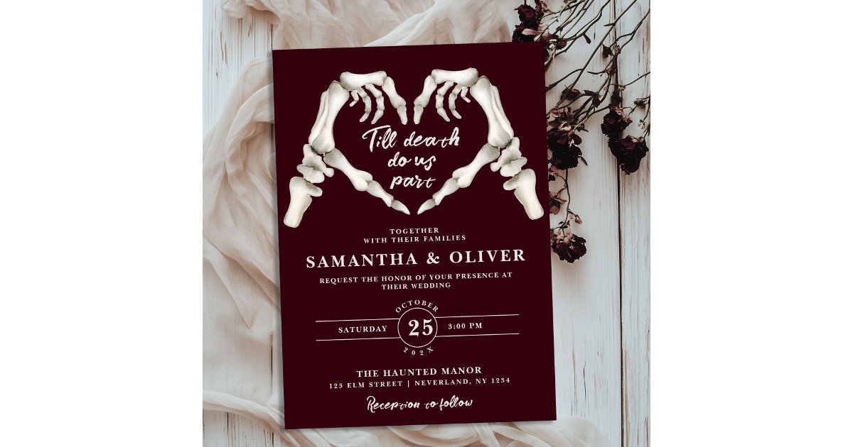 Burgundy Till Death Do Us Part Gothic Red Wedding Invitation | Zazzle