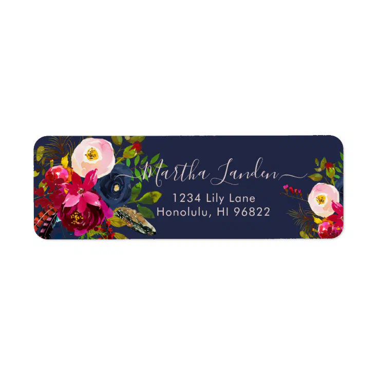 Burgundy Watercolor, Boho Flowers Label | Zazzle