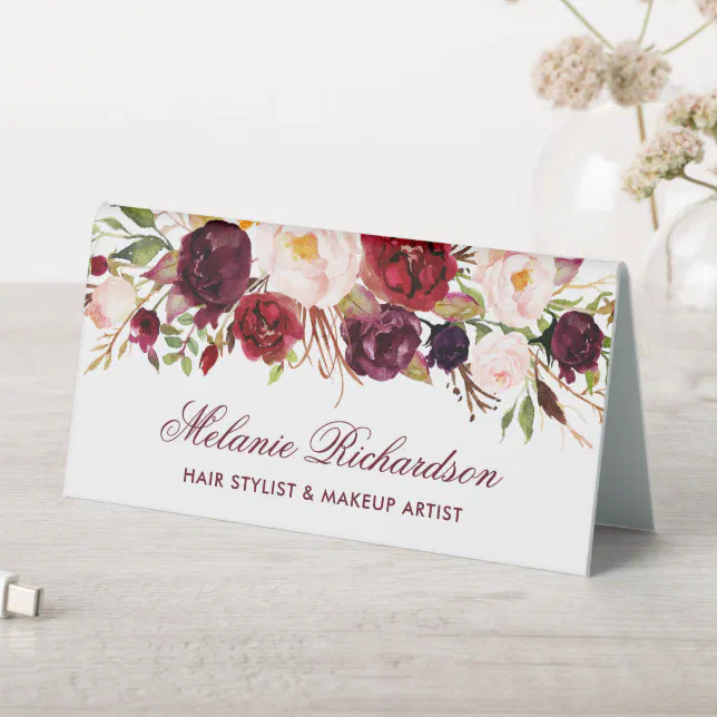 Burgundy Watercolor Floral Name Sign | Zazzle