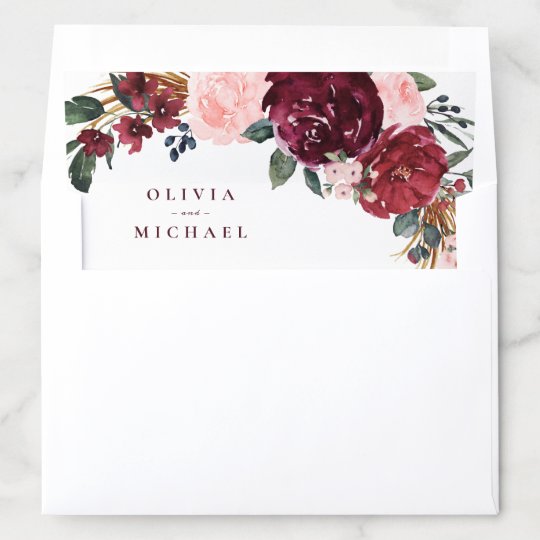 Burgundy watercolor floral rustic boho wedding envelope liner | Zazzle.com