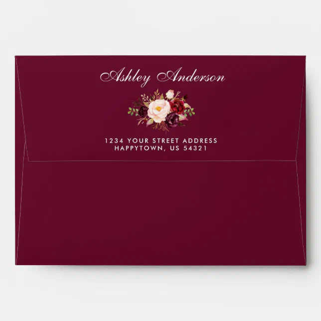 Burgundy Watercolor Floral Wedding Invitation Name Envelope | Zazzle