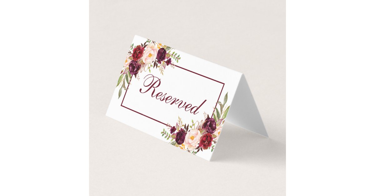 Burgundy Watercolor Floral Wedding Reserved Place Card | Zazzle.com